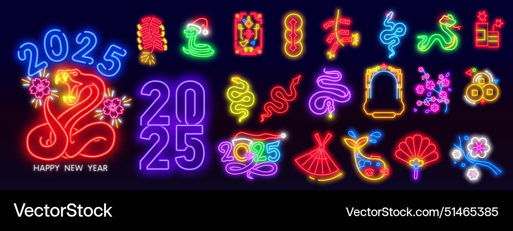 2025 neon icons of snake cobra python ophiophagus Vector Image