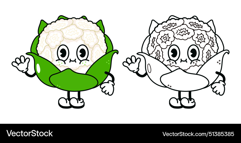 Cute funny cauliflower waving hand character Vector Image