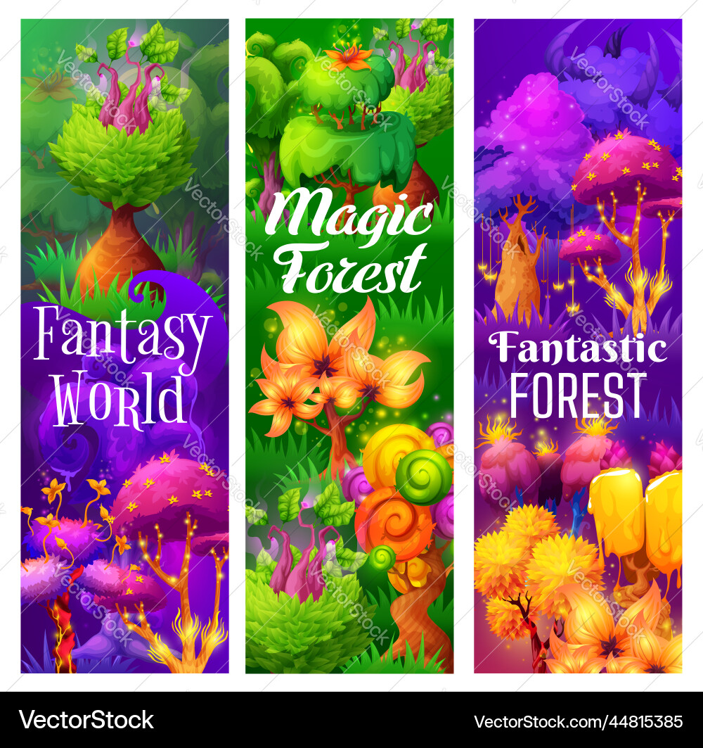 Fantastic and fairy magic trees plants forest Vector Image