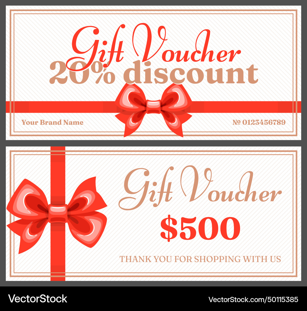 Gift vouchers with ribbons certificate Royalty Free Vector