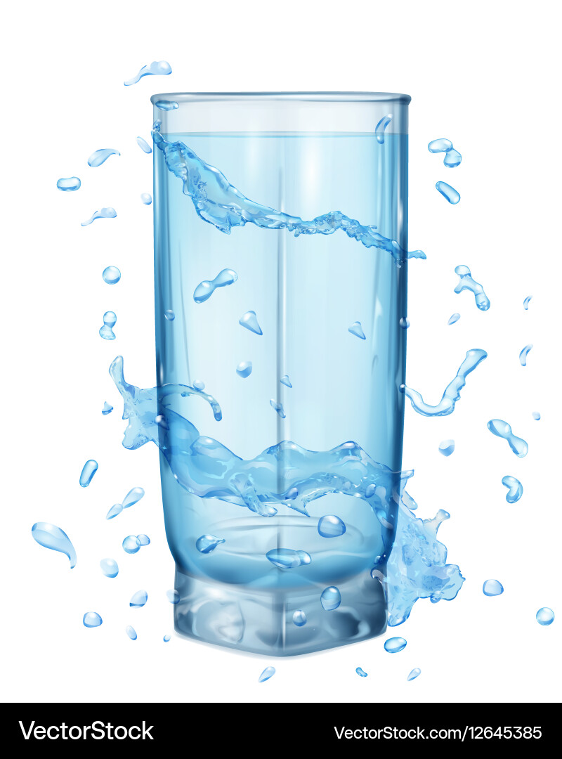 Glass with water splashes Royalty Free Vector Image
