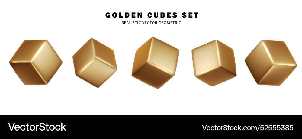 Golden cube gold box metallic shape geometric Vector Image