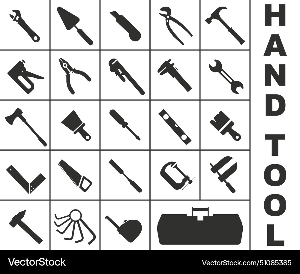 Hand tool set of tools or icons dark Royalty Free Vector