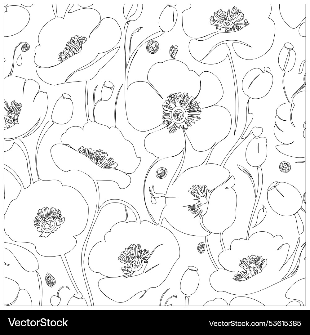 Poppy flower pattern outline sketch Royalty Free Vector