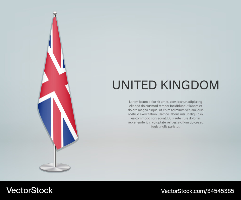 United kingdom hanging flag on stand template Vector Image