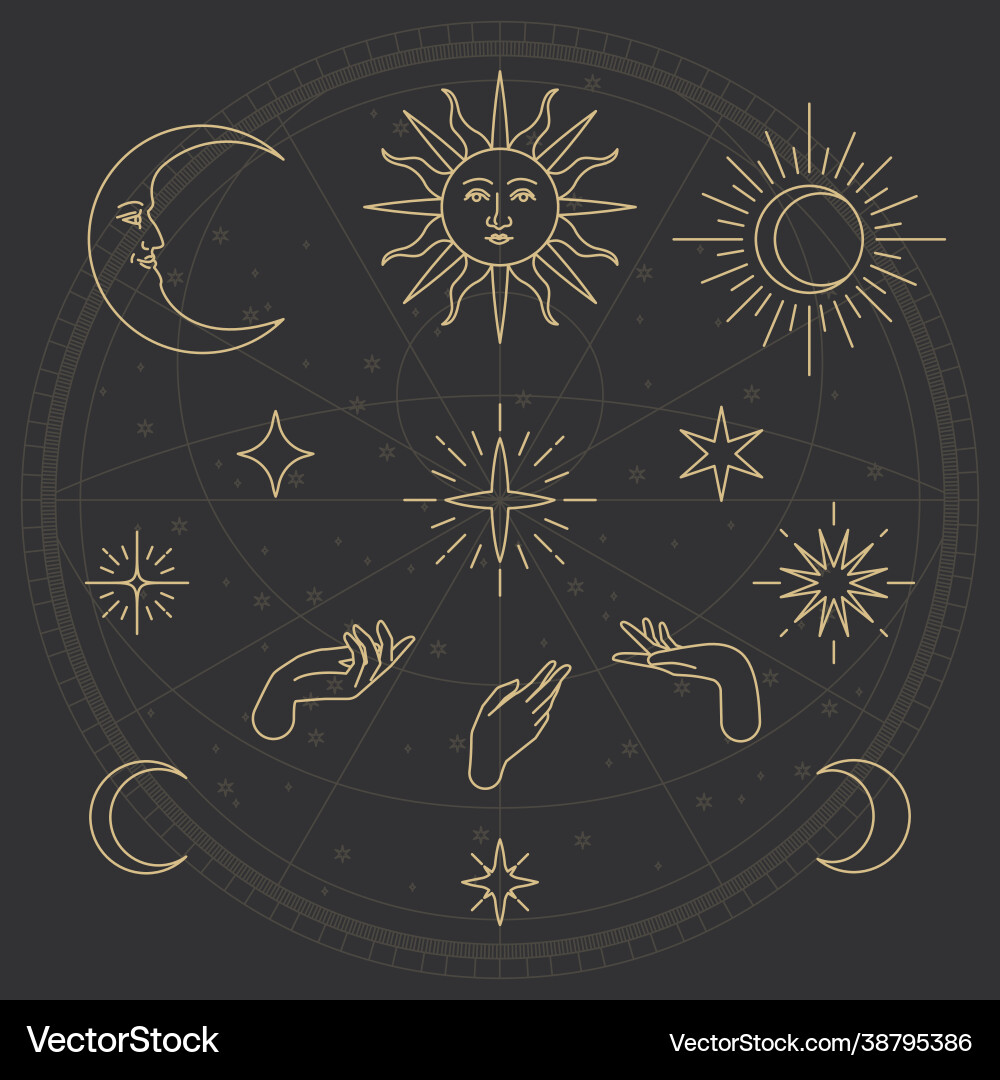 Golden Celestial Sketches Royalty Free Vector Image