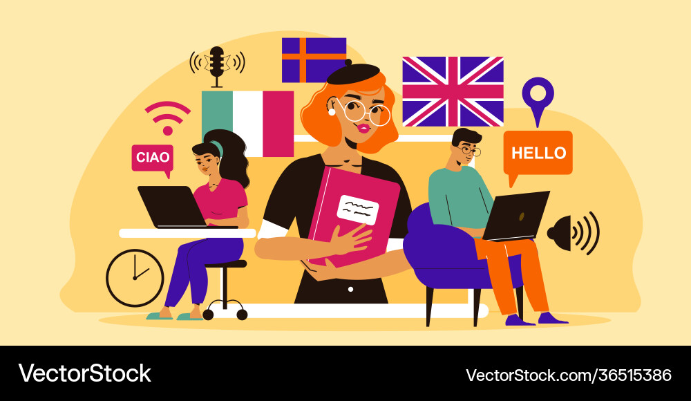 Language course school composition Royalty Free Vector Image