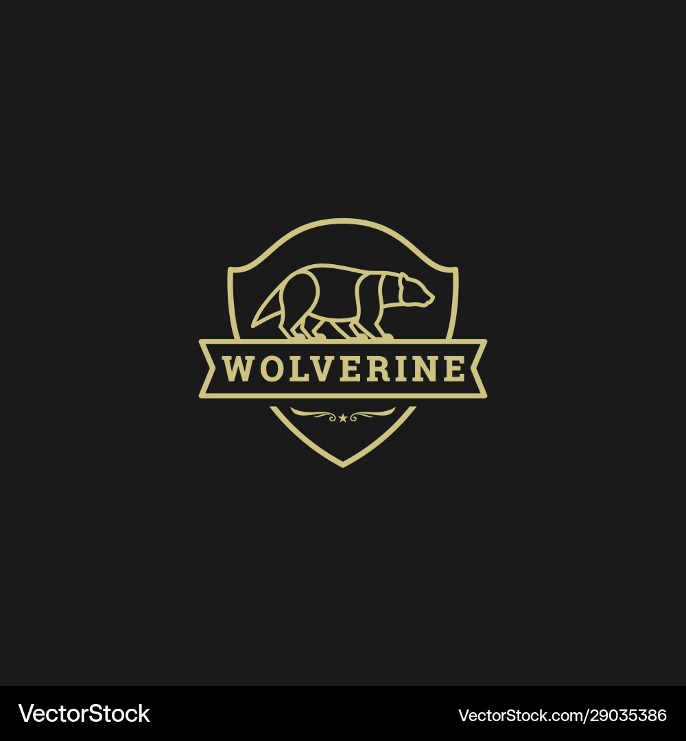 Logo wolverine walk vintage badge Royalty Free Vector Image