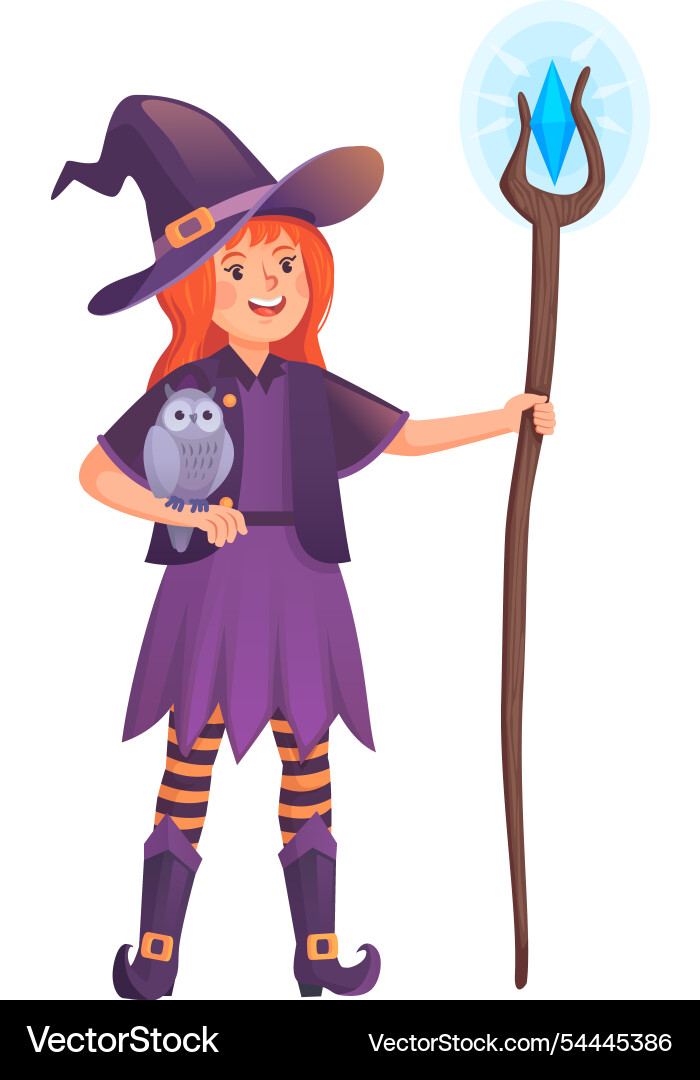 Magic crystal staff in witch hand cartoon Vector Image