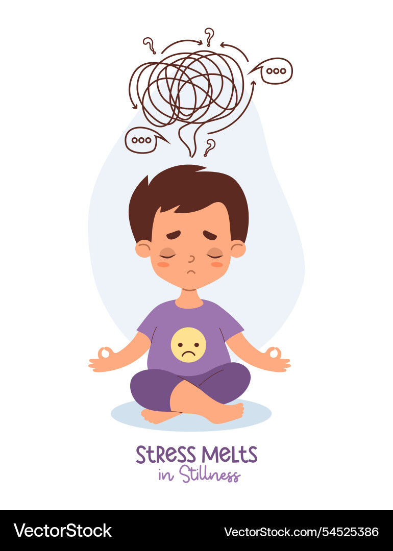 Thoughtful sad boy meditates sits in lotus pose Vector Image