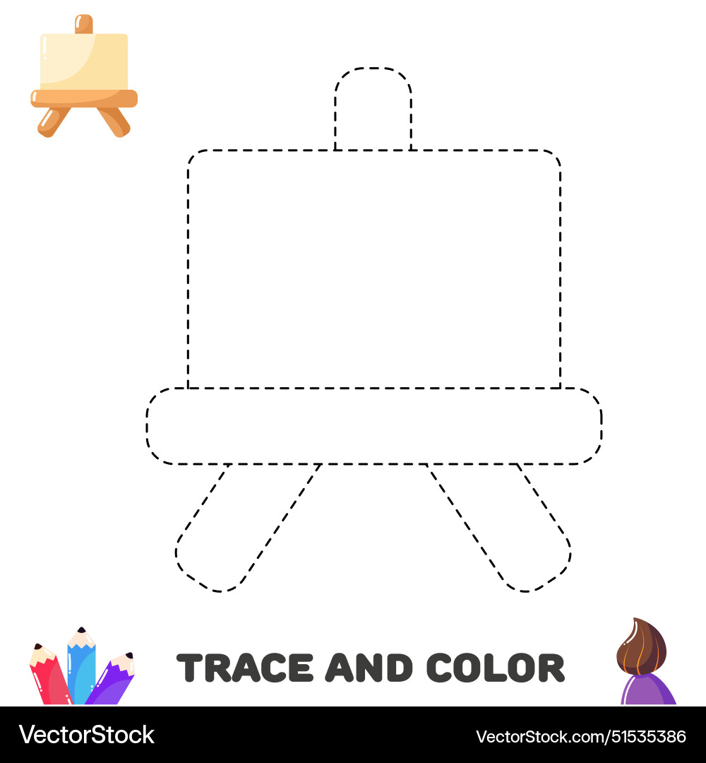 Trace and color easel educational worksheet for Vector Image