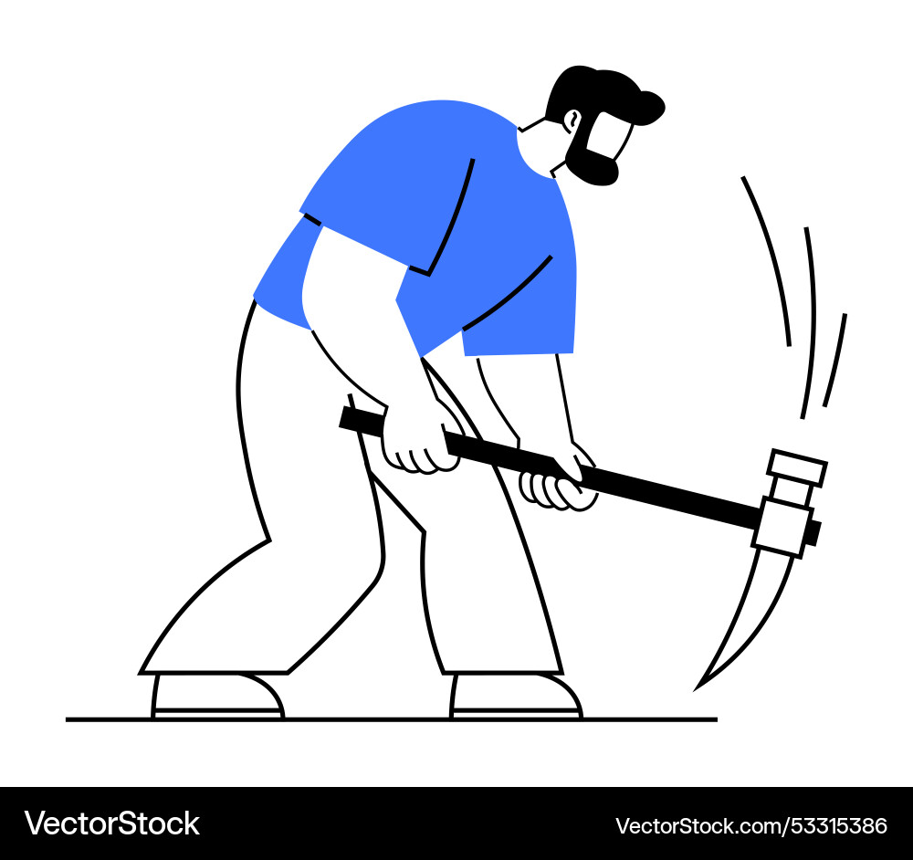 Worker with hammer pickaxe in action hard work Vector Image