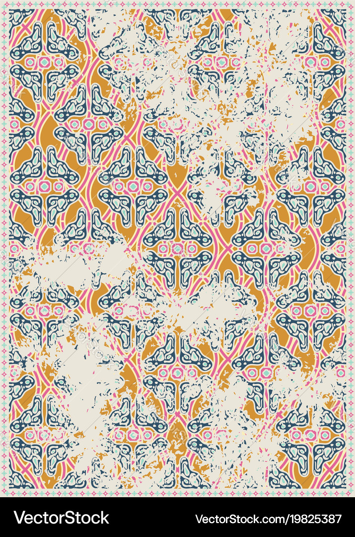 Brushed decorated rhombs mustard rectangle rug Vector Image