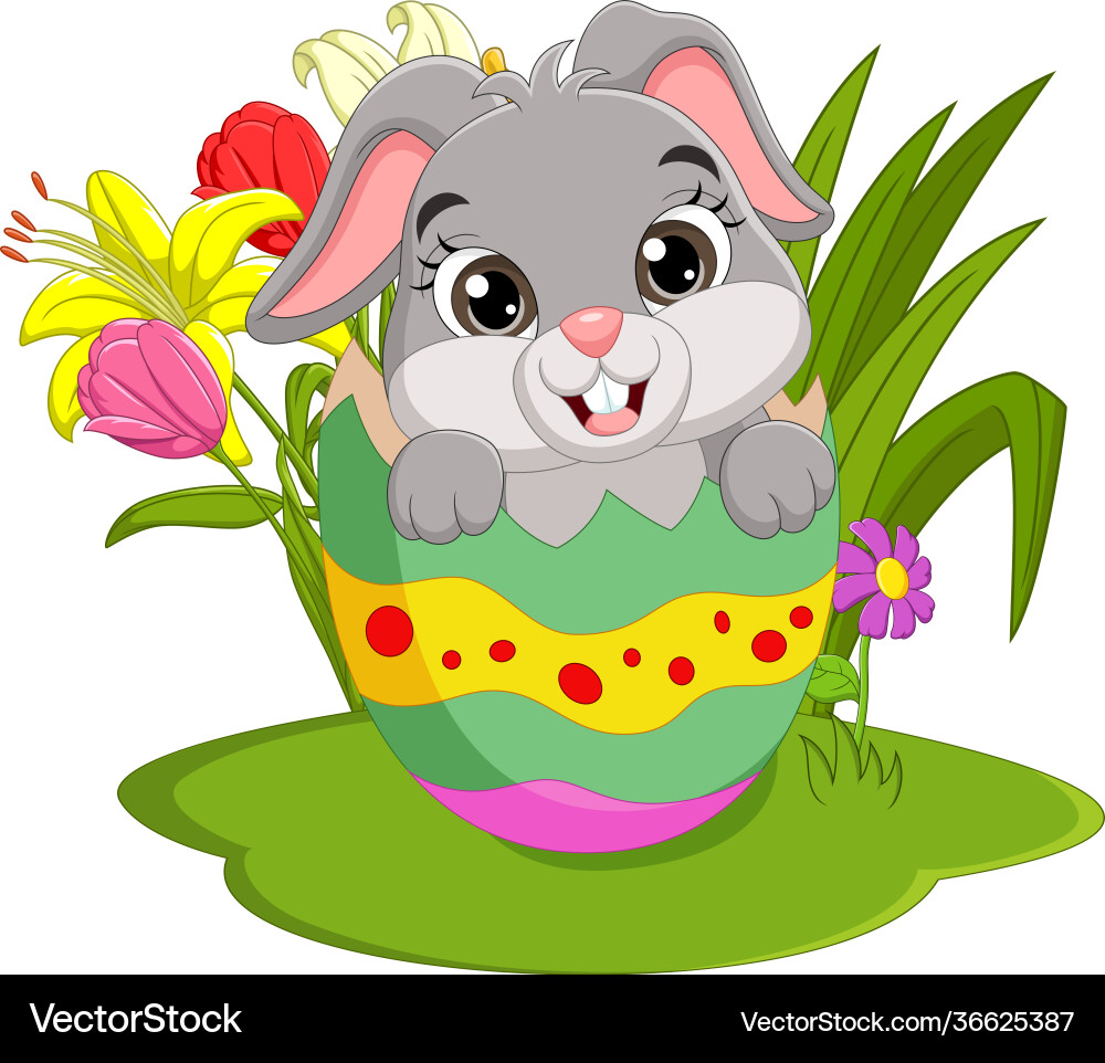 Cartoon easter bunny inside a cracked egg Vector Image