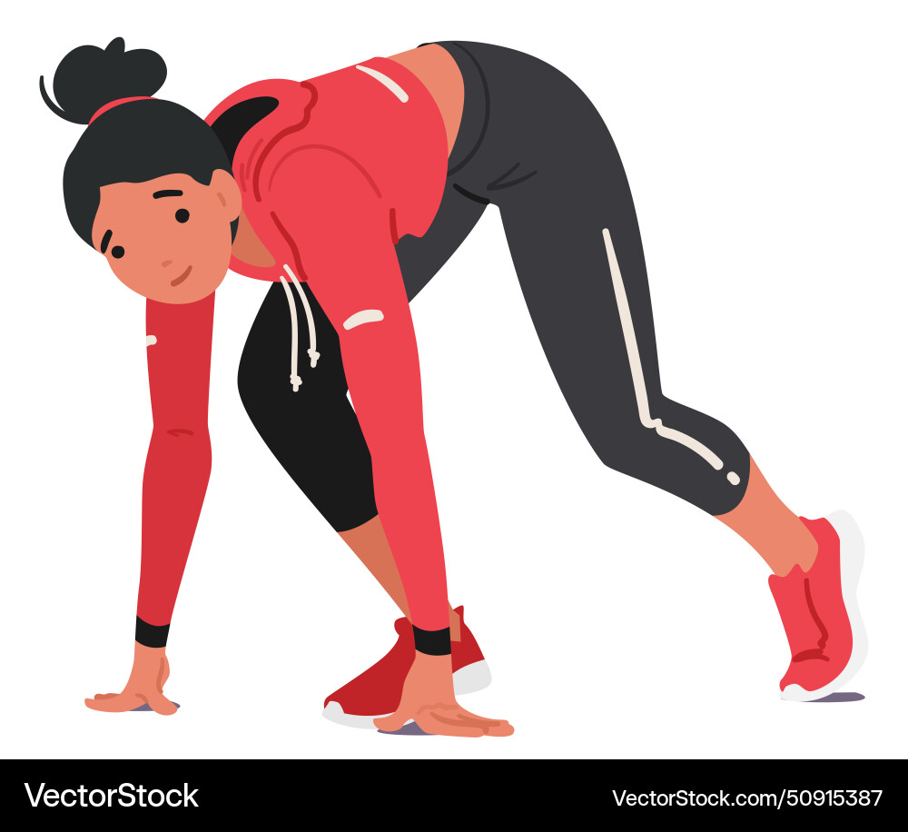 Determined young girl character poised Royalty Free Vector