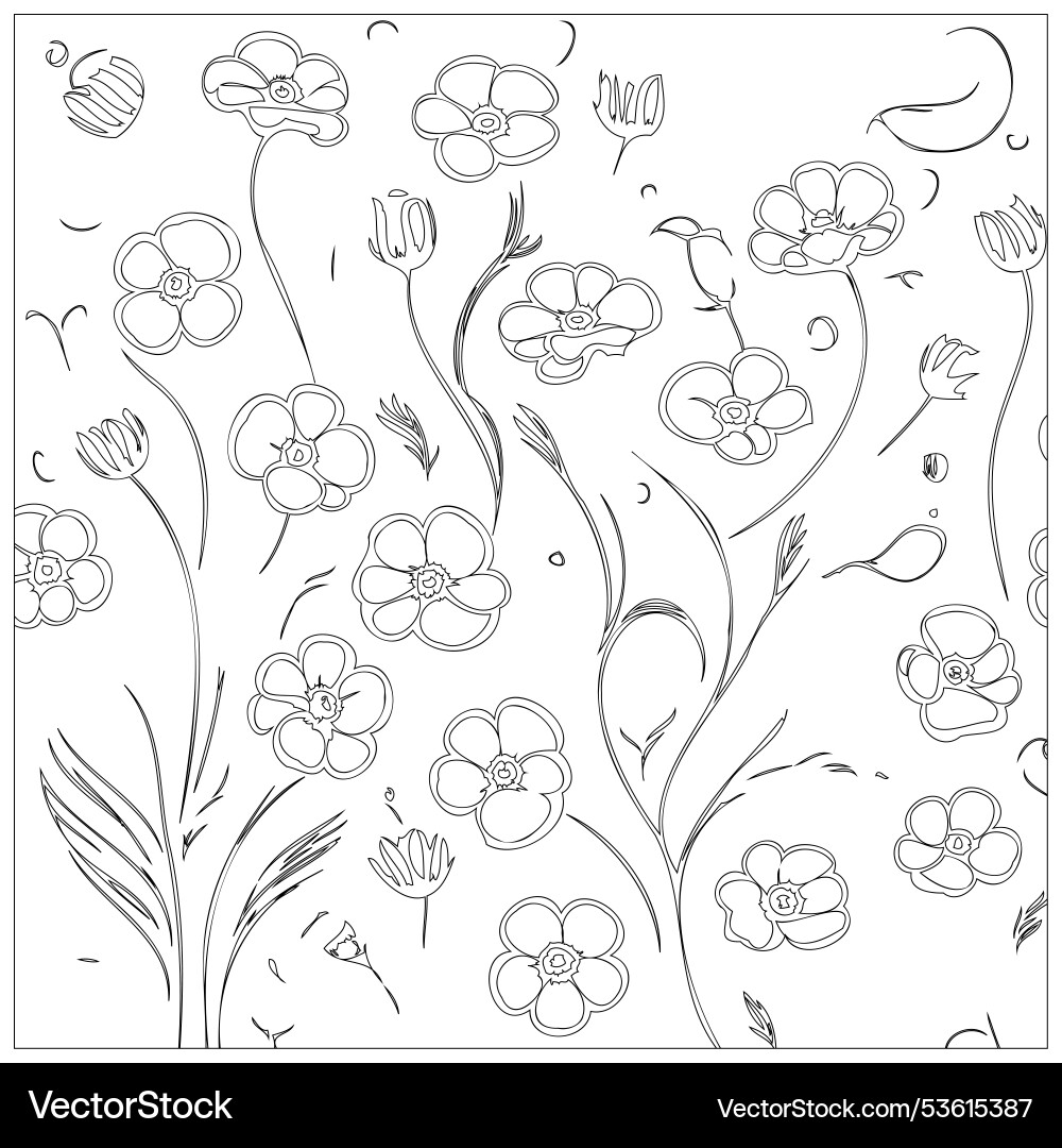 Poppy flower pattern outline sketch Royalty Free Vector