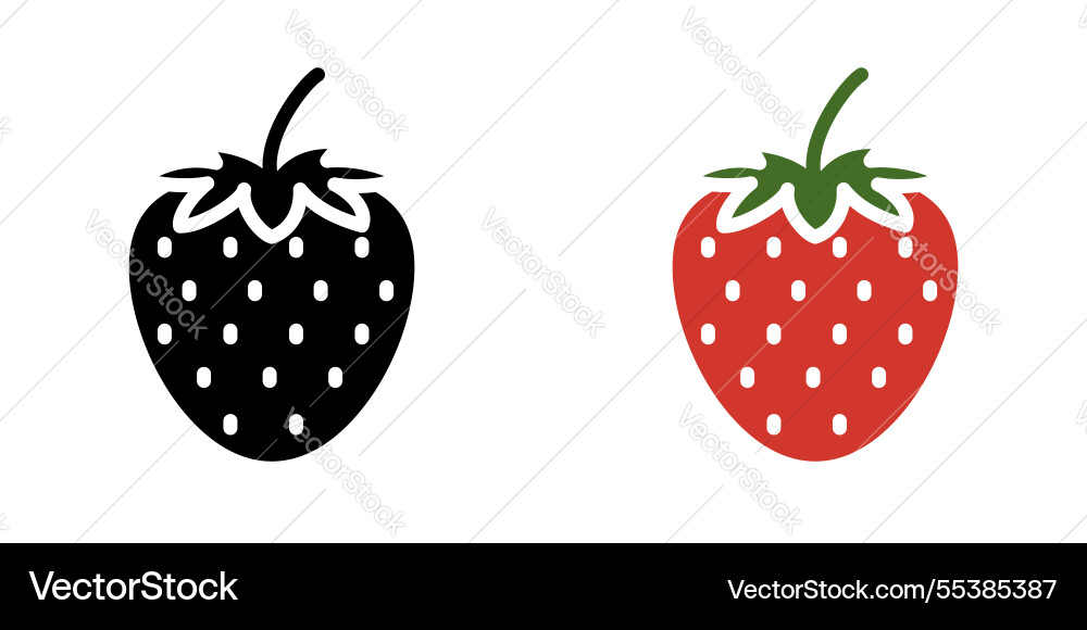 Strawberry icons pack in black and colored version