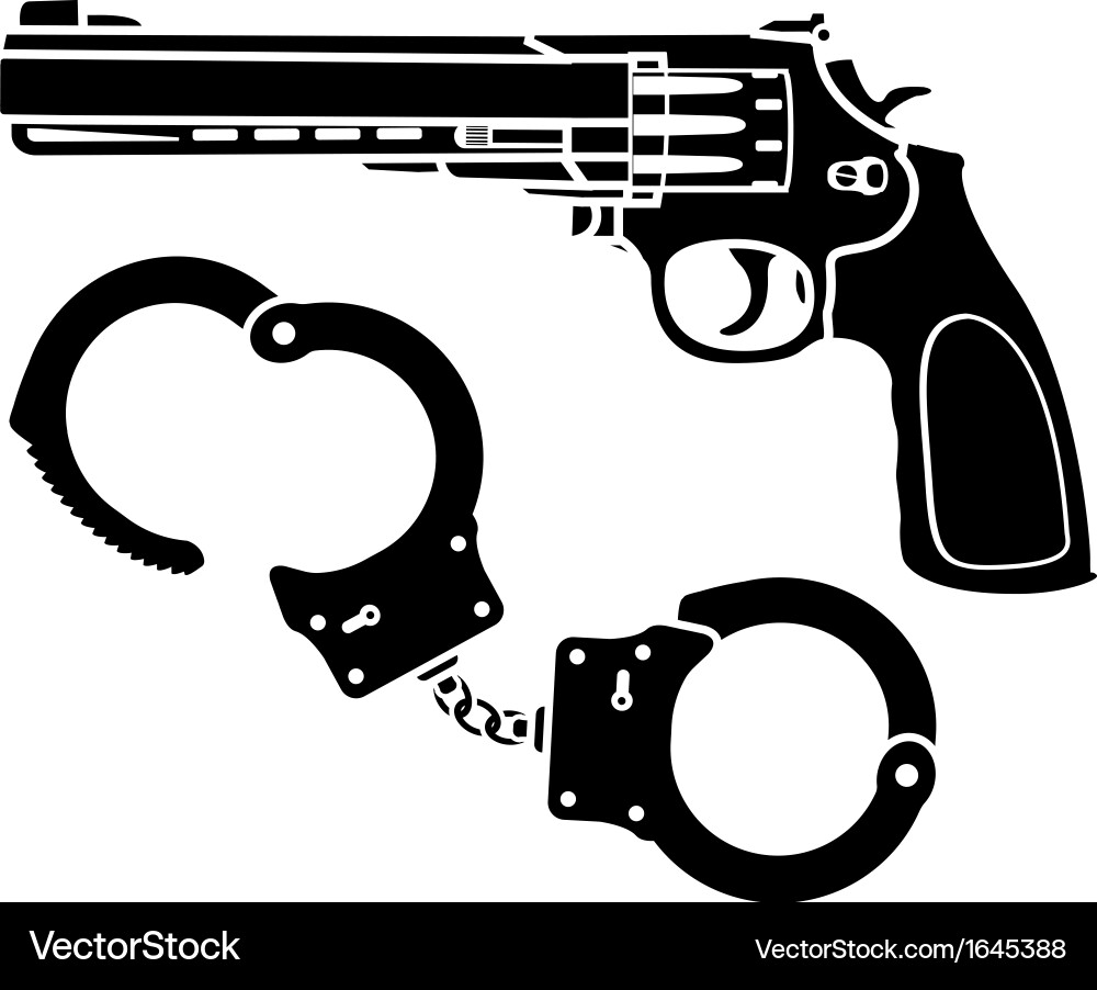 Handcuffs and pistol Royalty Free Vector Image
