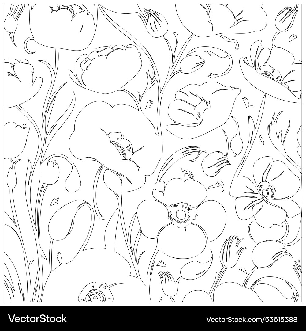 Poppy flower pattern outline sketch Royalty Free Vector