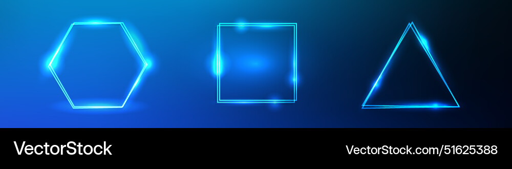 Set of neon double frames with shining effects Vector Image