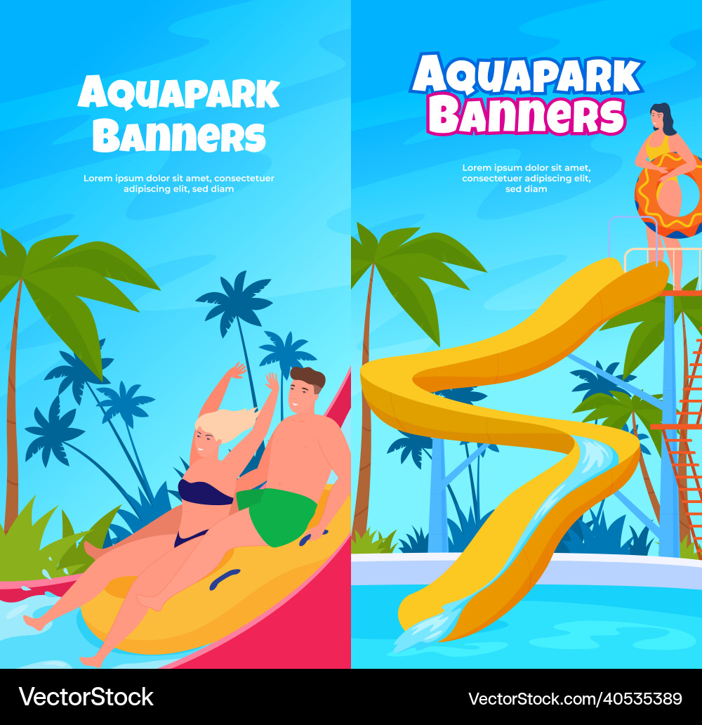 Aqua park vertical advertising poster set Vector Image