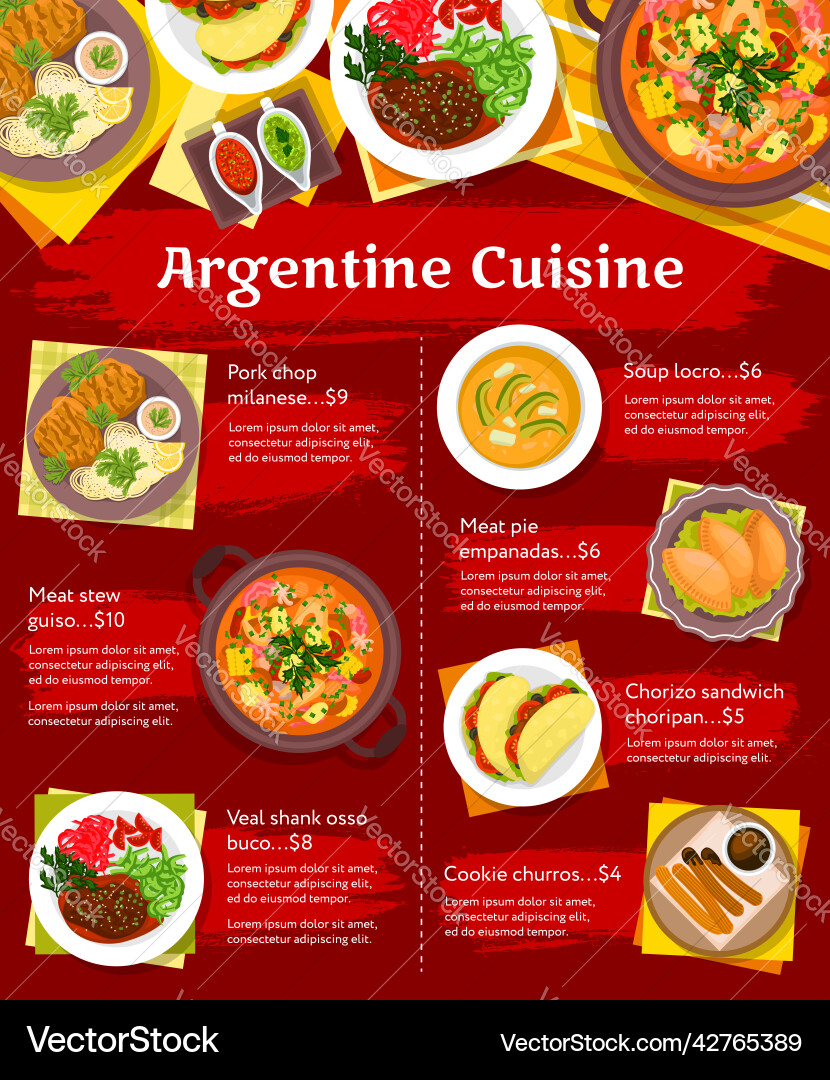 Argentine cuisine restaurant menu template Vector Image