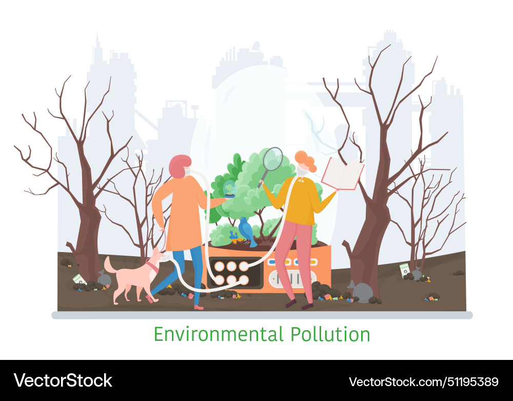 Concept of environmental pollution flat line Vector Image