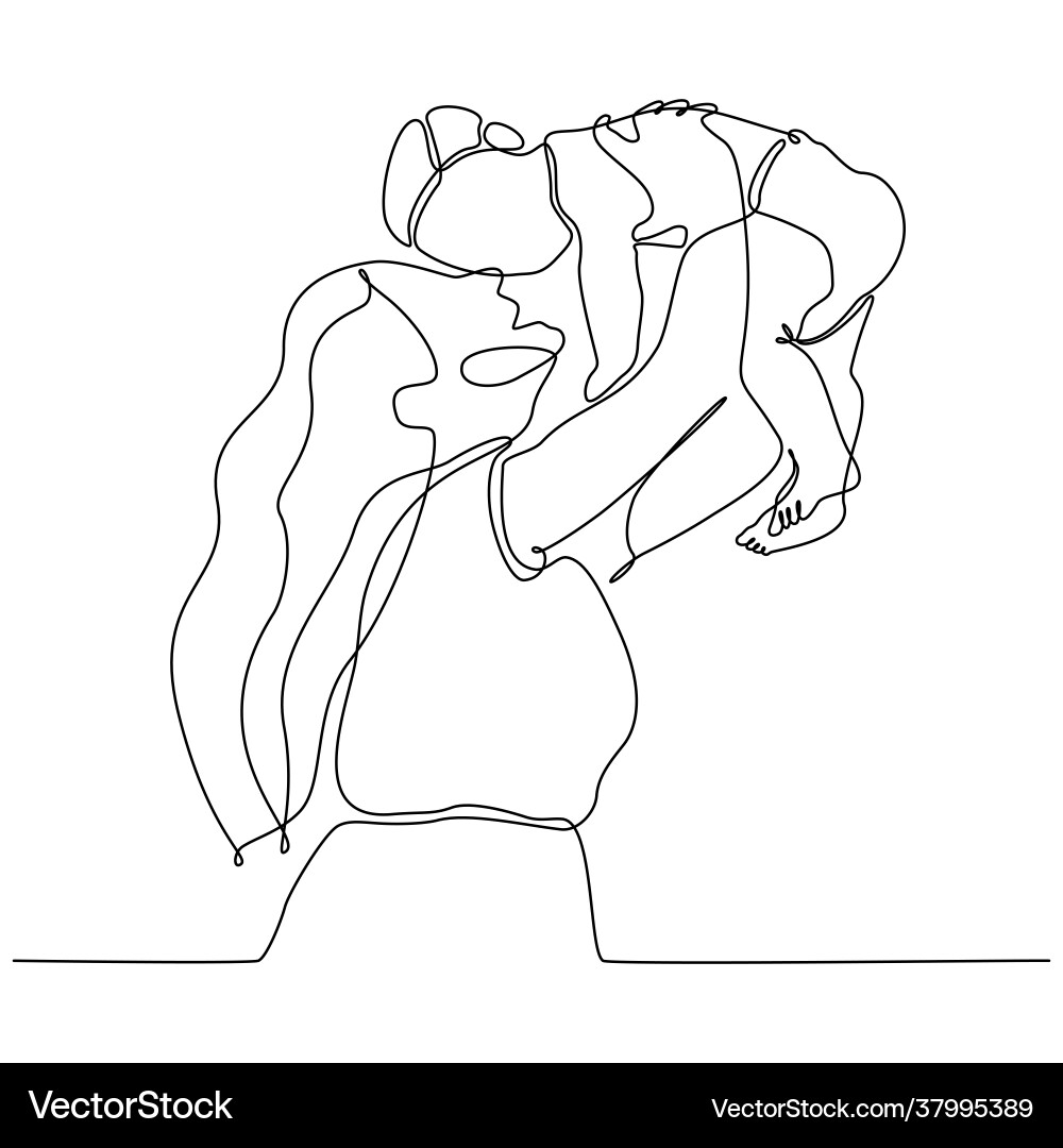 Kontinuierliche Linie Zeichnung Mutter mit ba Vektorbild