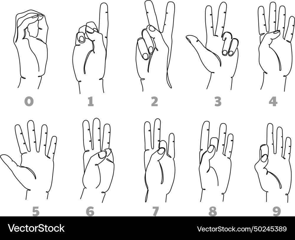 Counting Fingers Gesture Numbers Sign Language Vector Image