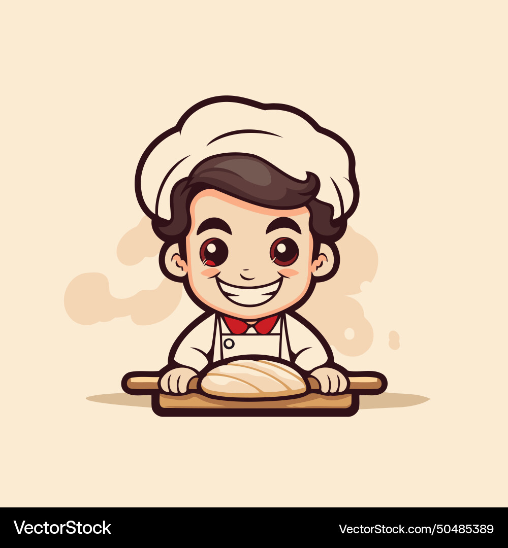 Cute cartoon chef with bread eps10 Royalty Free Vector Image