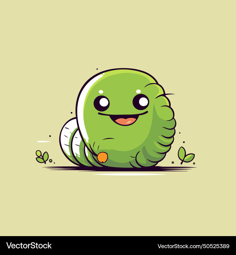 Cute green worm cartoon character isolated Vector Image