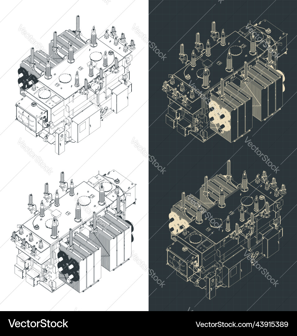 Distribution transformer isometric blueprints Vector Image