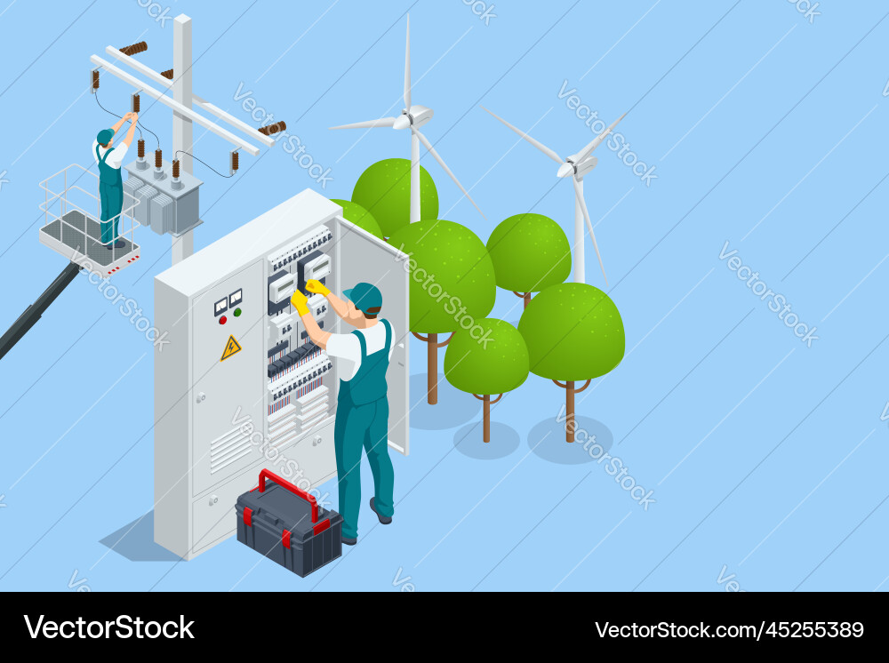 Isometric electricity energy maintenance Vector Image