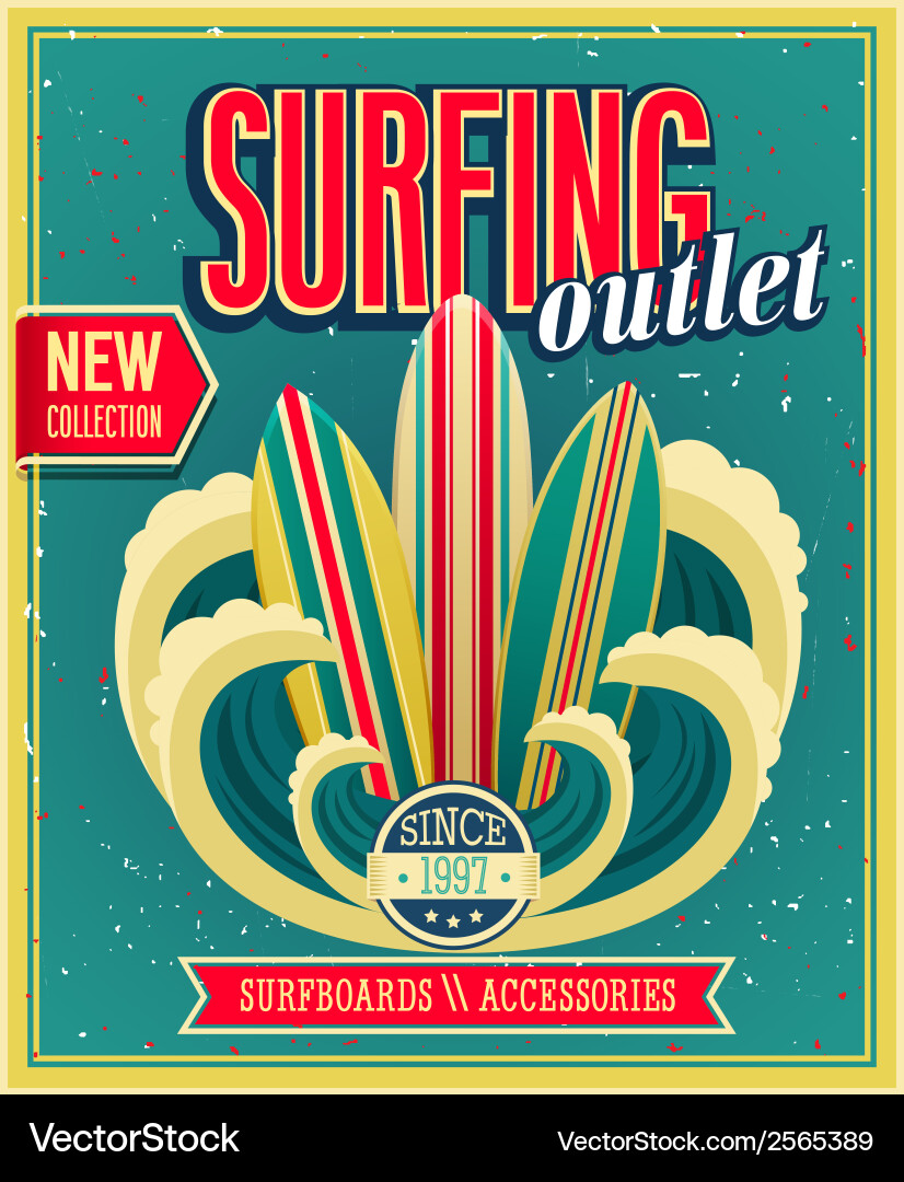 Retro Surf Shop Poster Royalty Free Vector Image