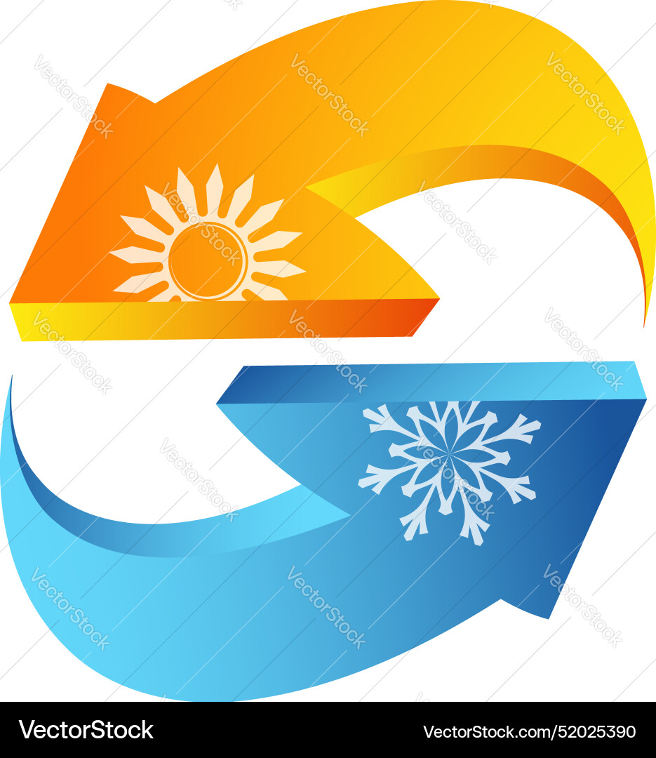 Blue and yellow arrows sun snowflake Royalty Free Vector