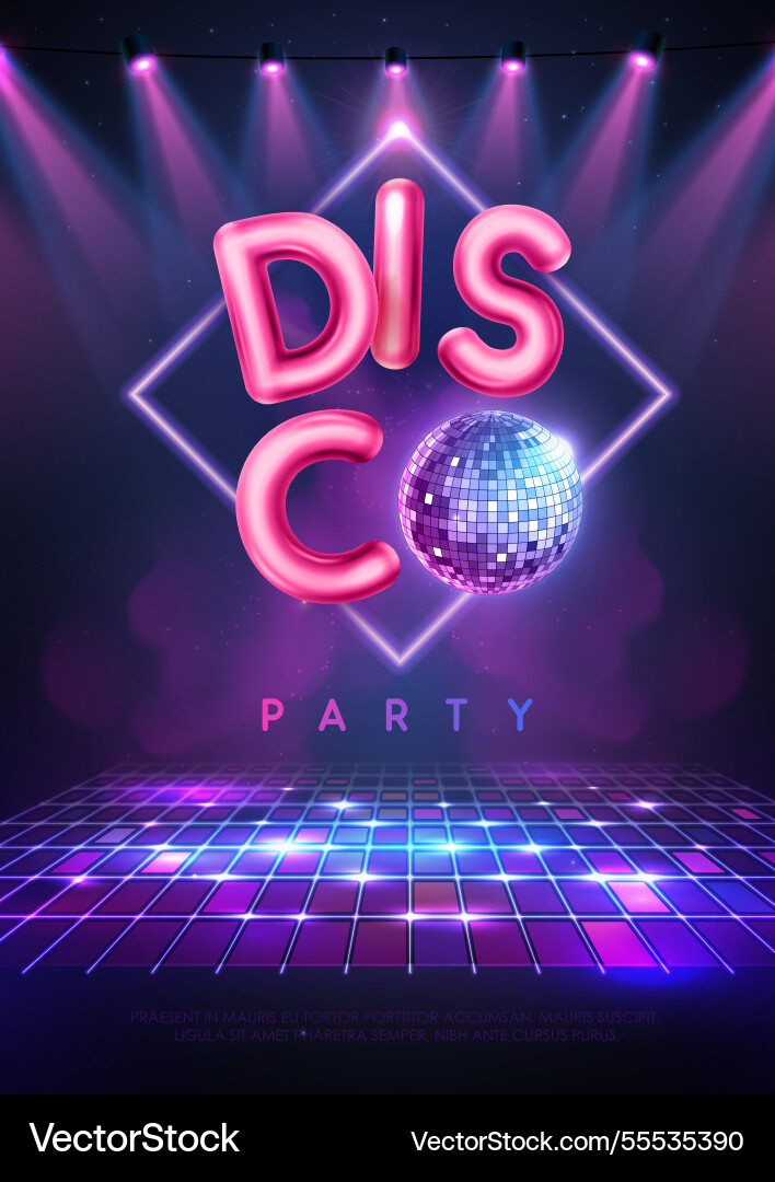 Disco party typography background with dance floor