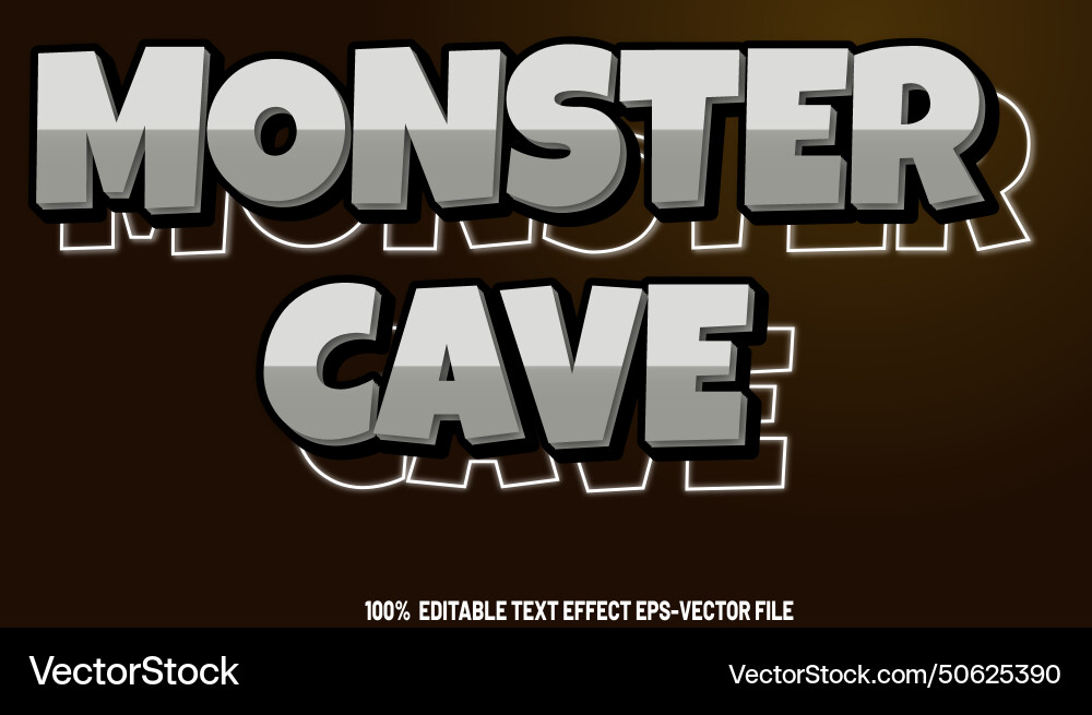 Monster cave text effect cartoon style Royalty Free Vector
