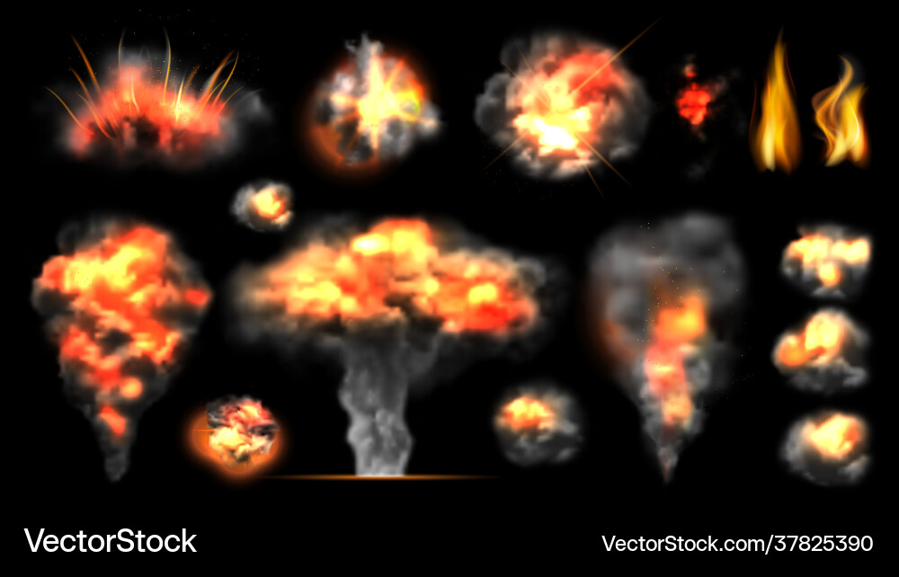 Realistic bomb explosion fire explosions effect Vector Image