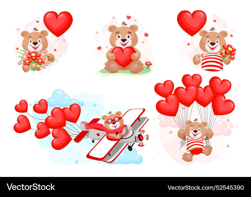 Teddy bear in love set Royalty Free Vector Image
