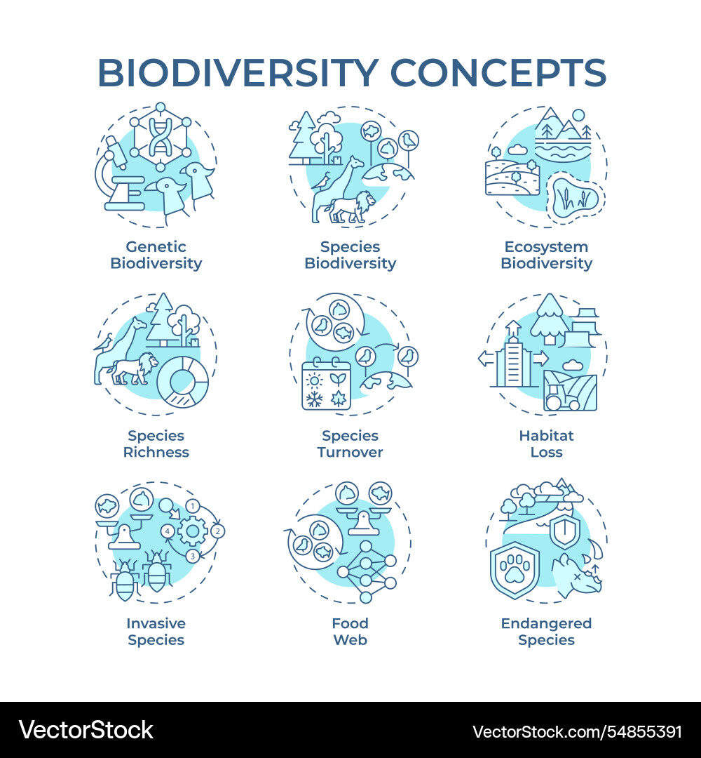 Biodiversity soft blue concept icons Royalty Free Vector