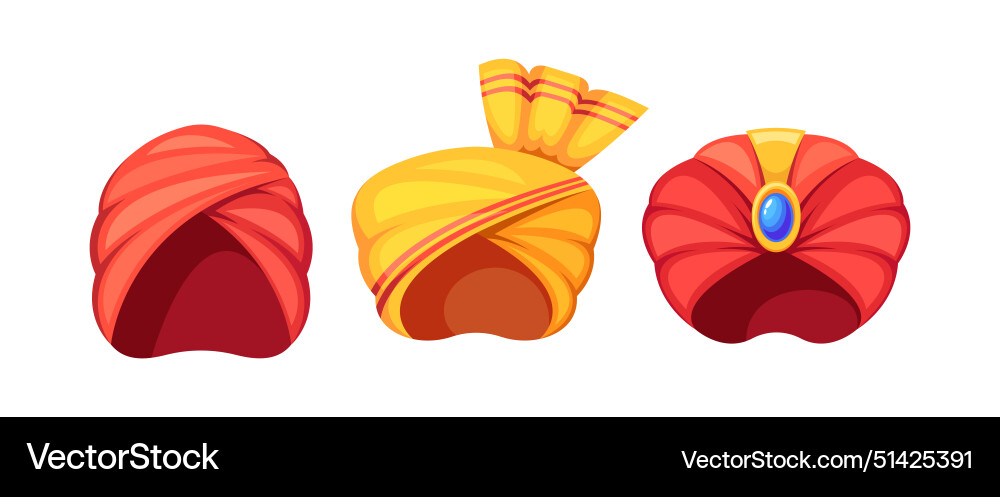 Brightly colored eastern turbans in red and yellow