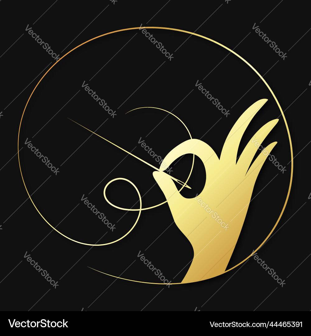 Golden needle in hand symbol for tailor Royalty Free Vector
