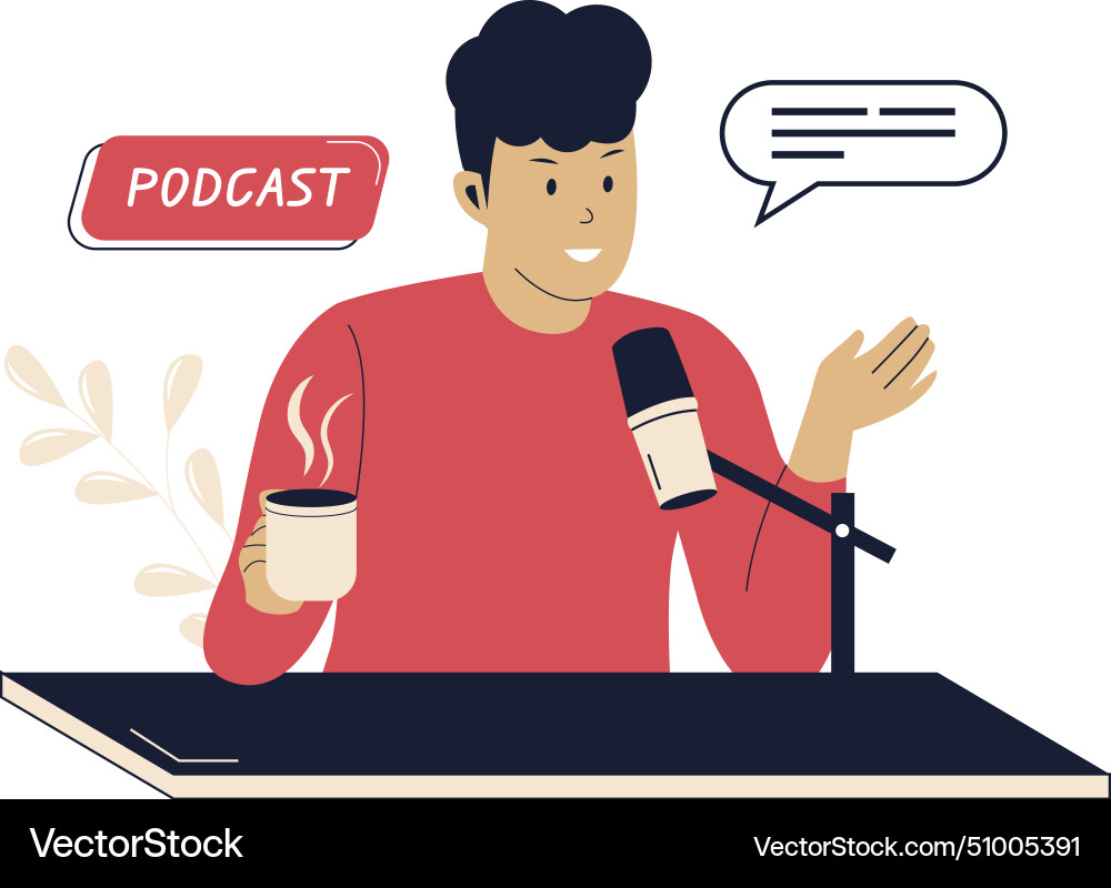 Man talking and recording audio podcasts Vector Image
