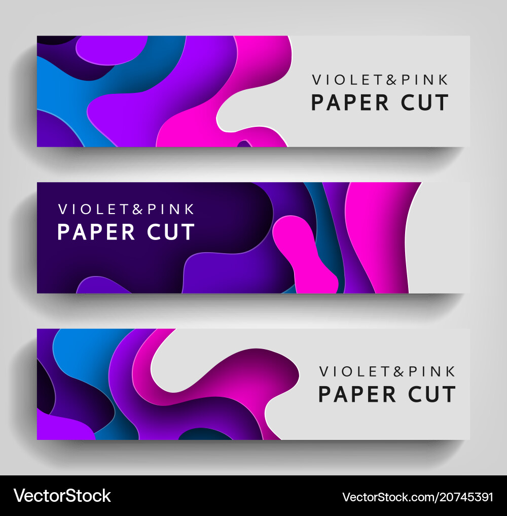 Set horizontal banner paper cut art Royalty Free Vector