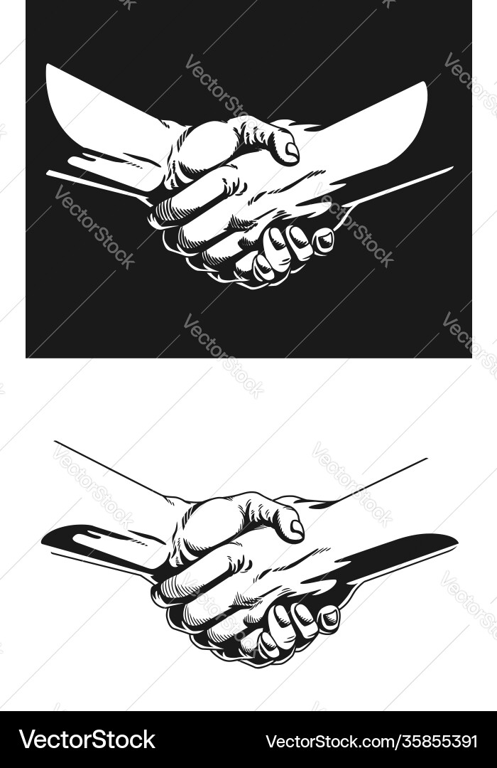 Silhouette hand shake black outline Royalty Free Vector