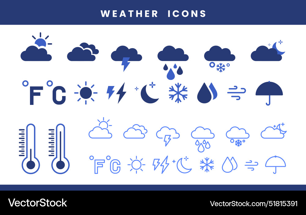 Weather icon set containing temperature Royalty Free Vector