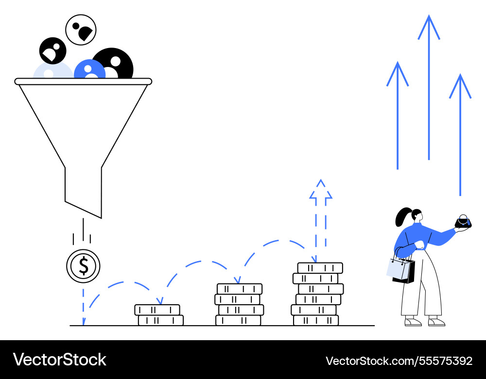 Businesswoman improving conversion rate Royalty Free Vector