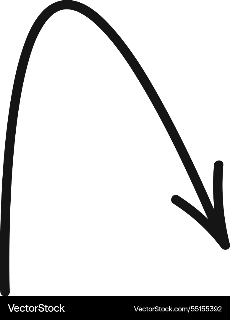 Curved downward arrow doodle drawing Royalty Free Vector
