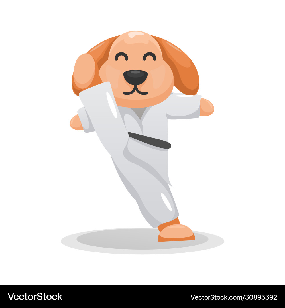 Cute dog play karate cartoon Royalty Free Vector Image