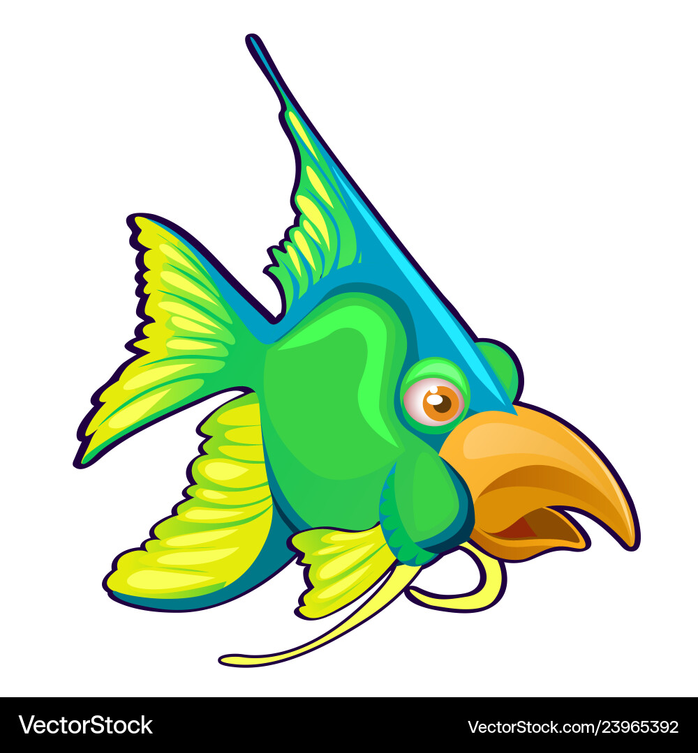 Fancy green fish with bird beak isolated Vector Image